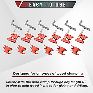 ATPEAM Wood Gluing Pipe Clamp Set | 6 Pack Wood Clamps Heavy Duty Cast Iron Parallel Clamps Quick Release Pipe Clamps for Woodworking (6, 1/2")