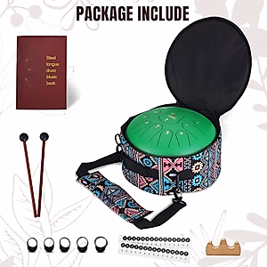 FOUR UNCLES Steel Tongue Drum 12 Inch 13 Notes Hand Pan Drums with Travel Bag Sticks Music Book Mallets, C Major Musical Instruments for Entertainment Meditation Yoga Zen Gifts (Emerald Green)