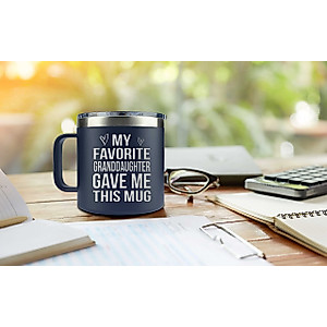 AMAZPRINTS Gifts for Grandpa from Grandaughter, Grandson, Kids on Fathers Day, Christmas, Birthday - Funny Coffee Mug Gifts for Grandparents - Grandparents Insulated Stainless Steel Mug 14oz Navy