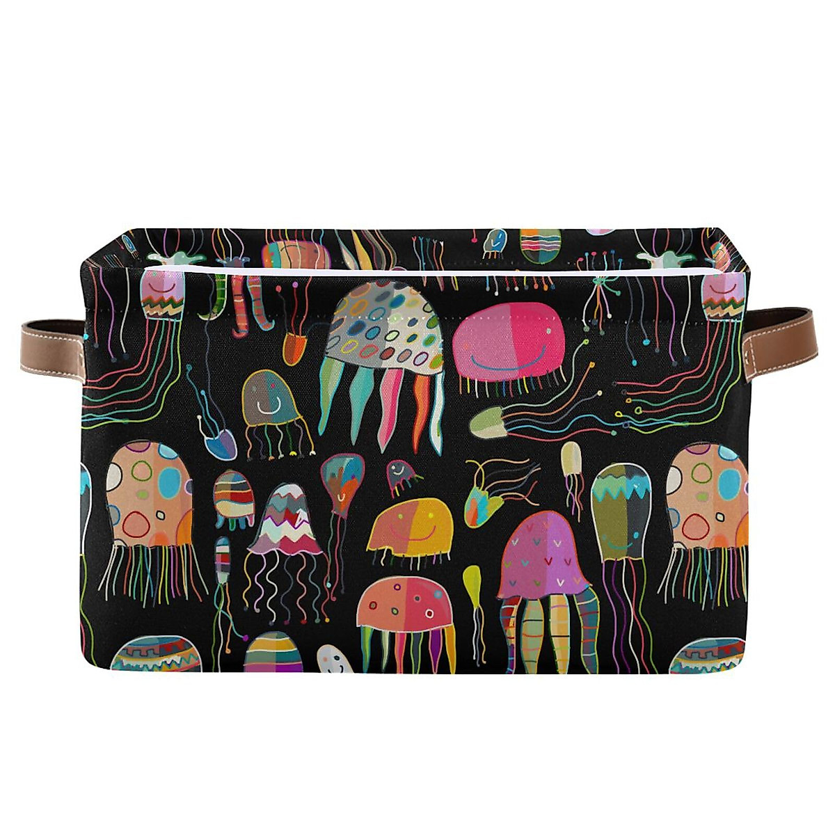 Funny Jellyfishes Storage Basket Bins Collapsible Toy Storage Bins with Handles Laundry Baskets for Playroom Living Bed Room Office Clothes Nursery,1 pcs