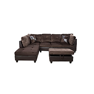 A Ainehome 3 PCS Sectional Sofa Set, L-Shaped Sectional Couch 103" W for Living Room, with Storage Ottoman and Matching Pillows (Left Hand Facing, Chocolate)