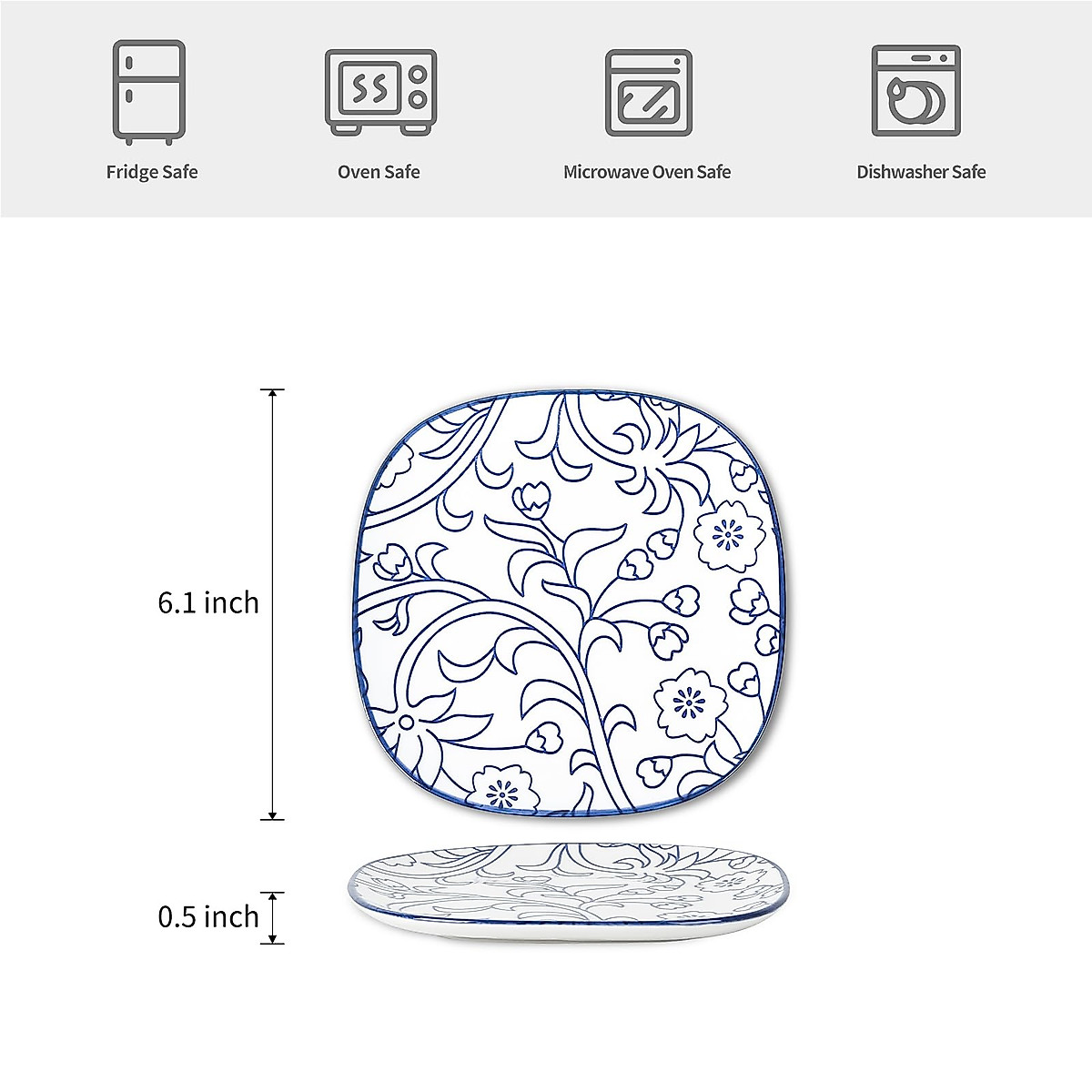 Selamica Porcelain Small Plates, 6 inch Dessert Plates Ceramic, Small Appetizer Plates, Kitchen Salad Plates for Cake Snacks Side Dish, Microwave Dishwasher Safe, Set of 6, Vintage Blue