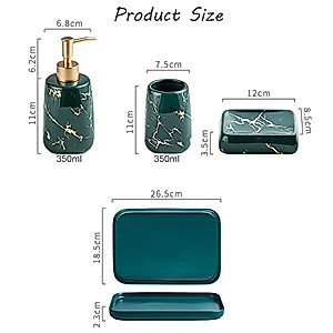 XUDREZ Bathroom Accessory Sets, Marble Look Bath Accessories Set, Includes Soap Dispenser Pump, Divided Toothbrush Holder, Tumbler Rinsing Cup, Storage Canister (Shiny Black 4-Piece Bathroom Set)