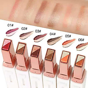 Eye Shadow Stick Double Colors Glitter Gradient Shimmer Eyeshadow Pen Eye Brightener Stick 2 Tone Makeup Korean (6 pcs)