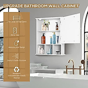 PHI VILLA Indoor Bathroom Medicine Cabinet with Mirror Wall Mounted Storage Cabinet Organizer with Mirrored Doors and Adjustable Shelf, White