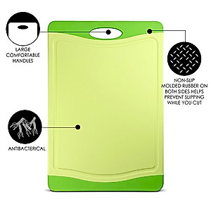 Raj Plastic Cutting Board Reversible Cutting board, Dishwasher Safe, Chopping Boards, Juice Groove, Large Handle, Non-Slip, BPA Free (Small (11.42" x 7.87"), Lime Green)