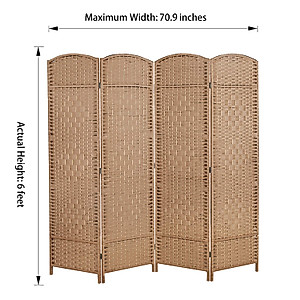 Cocosica 6 ft. Tall Room Divider and Folding Privacy Screen, Weave Fiber Foldable Panel Wall Divider with Diamond Pattern Weaved & 4 Panel Room Screen Divider Separator, Freestanding Room Divider…