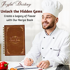 A5 (5.5” x 8.5”) Recipe Book to Write in Your Own Recipes, Durable Gloss Laminated Cover, Gold Spiral Binder, Gold Leaf Vintage Leather Look, 100 Pages Paper, Family Heirloom Keepsake