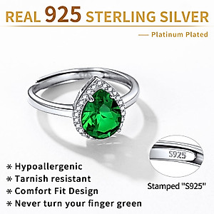 ChicSilver Green Emerald Ring May Birth Stone Ring for Women Pear Shaped Engagement Ring for Women