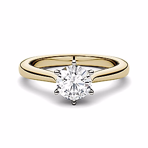 Charles & Colvard Forever One 6.5mm Round Cut Moissanite Two-Toned Engagement Ring for Women | 1 cttw DEW | Lab Grown | Solid 14K Two-Toned Gold | Size 5