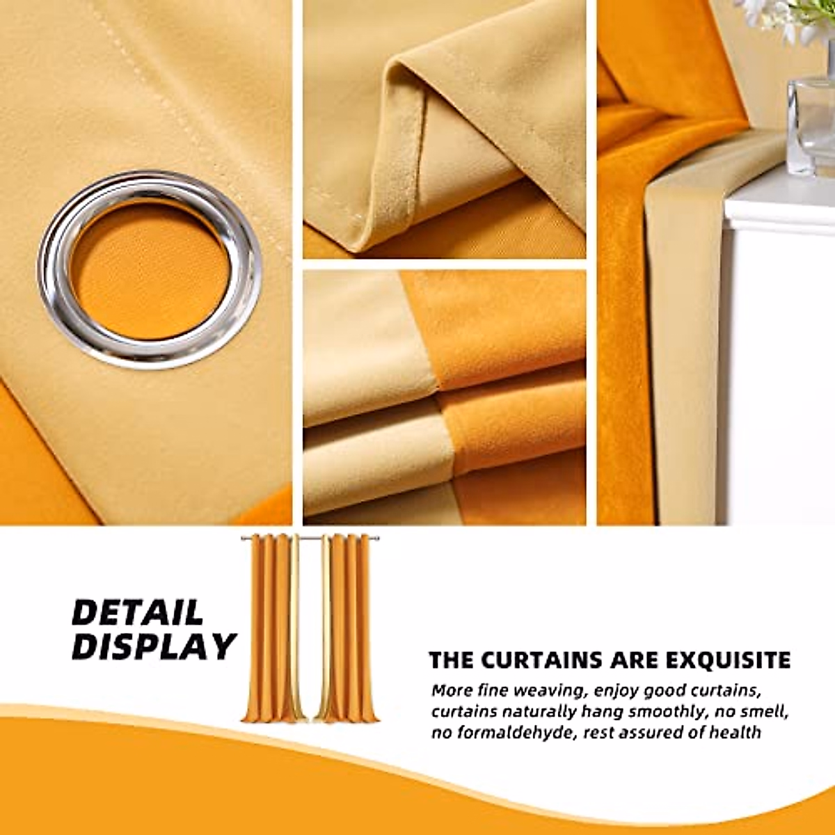 JYXIUBS Velvet Curtains 95 Inches Long, Velvet Blackout Curtains with Color Block Room Darkening Window Curtains for Bedroom Living Room, 2 Panels 52 x 95 Inch, Orange and Camel