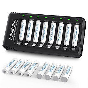 POWEROWL AAA Rechargeable Batteries 16 Pack w/Charger, High Capacity Rechargeable AAA Batteries 1000mAh 1.2V NiMH Low Self Discharge
