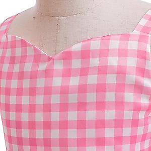 Princess Pink Dress for Girls Pink Costume Plaid Sleeveless Sundress with Accessories Child Movie Heroine Cosplay Costume Pink Dress Uniform Halloween Stage Performance Party Costume, Pink,150cm