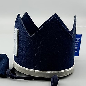Maticr Classic Felt 1st Birthday Crown Hat Baby Boy Number 1 Headbands Prince Princess Cake Smash Photo Prop (Navy Blue, Medium)