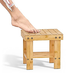Zhuoyue Shower Stool for Shaving Legs Wooden Shower Foot Rest for Inside Shower Corner Shower Stool for Small Spaces Beige