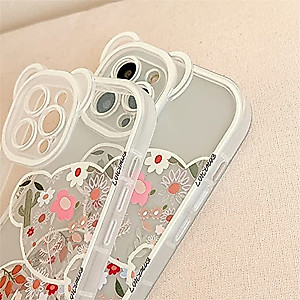 Aitipy Compatible with iPhone 12 Case, Cute Flowers Floral Bear Cover with Lovely Wrist Strap Bracelet Chain for Girls Women, Clear Kawaii Camera Protection Pretty Trendy Phone Skin
