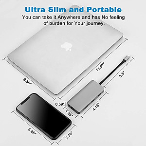 Type C 9 in 1 Hub to 4K HDMI Output, 2 USB3.0 Ports,SD/TF Card Reader,1000Mbps Network Adapter, 1 USB2.0 with PD3.0(100W) Charge