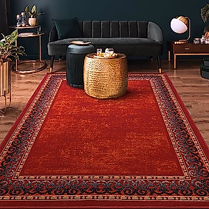 Antep Rugs Alfombras Bordered Modern 3x5 Non-Slip (Non-Skid) Low Pile Rubber Backing Indoor Area Rug (Maroon Red, 3' x 5')