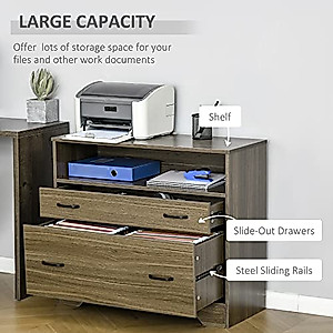 Vinsetto Lateral File Cabinet with Shelf, 2 Drawer Filing Cabinet for Letter Sized Papers, Print Stand, Charcoal Grey