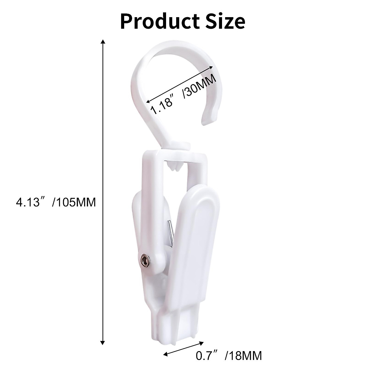 12 Pcs Super Strong Plastic Swivel Hanging Hooks, Curtain Clips, Clothes Pins, Beach Towel Clips, Home Swivel Laundry Clips for Hats, Pants, Towels, Socks, Pants (White)