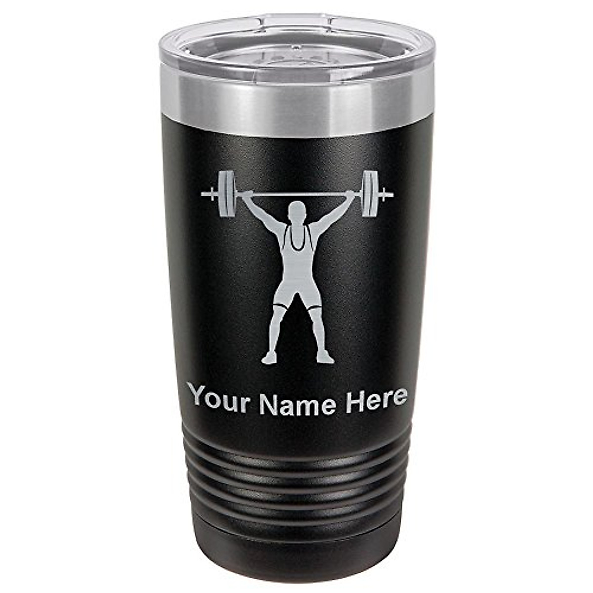 LaserGram 20oz Vacuum Insulated Tumbler Mug, Weightlifting Man, Personalized Engraving Included (Black)