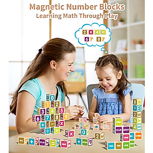 Magnetic Blocks Classroom Must Have Educational Magnet Number Letter Building Cubes Toys for Kids Preschool, Stem Numberblocks Learning Math Counting 123 and Reading Alphabet ABC for Toddlers