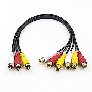 Duttek RCA Splitter Cable, AV Splitter 3 RCA Male Jack to 6 RCA Female Plug RCA Y Splitter Extension Audio Video AV Adapter Cable 30cm/11.8 Inch