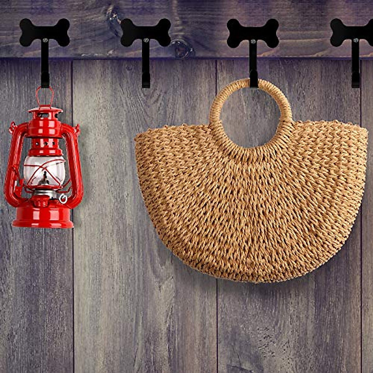 8 Piece Shaped Wall Hook Stainless Steel Wall Hooks Black Leash Hooks Wall Mounted Hanger with Nail for Coat, Key, Entryway, Hallway, Kitchen, Office Decoration (Dog Bone)