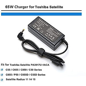 65W Laptop Adapter Power Charger for Toshiba Satellite C55 C655 C850 C50 L755 C855 L655 L745 P50 C855D C55D S55;Portege Z30 Z930 Z830;Satellite Radius 11 14 15 PA3917U-1ACA Power Supply Cord