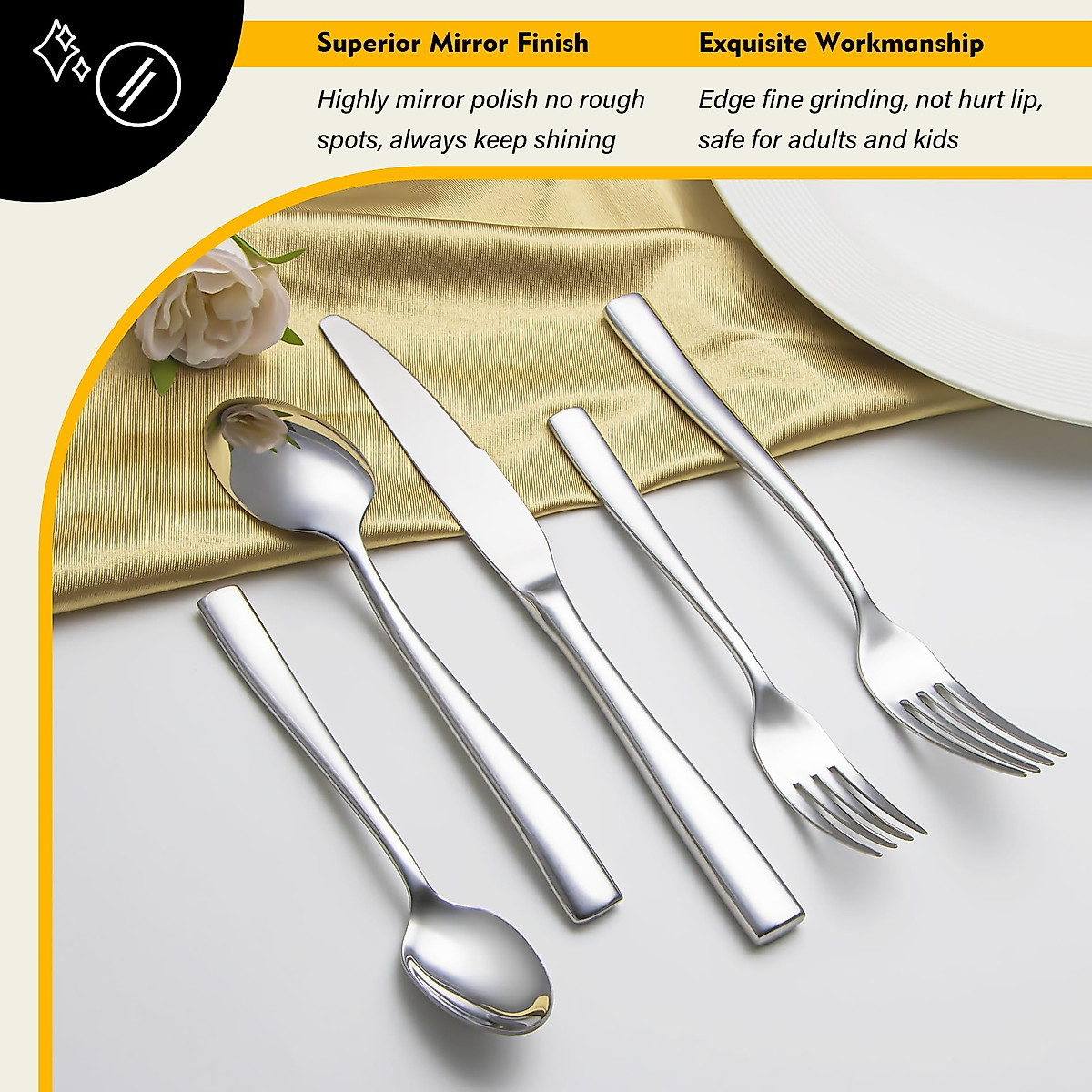 Heavy Duty Silverware Set for 8, EIUBUIE 40 Piece Stainless Steel Flatware Cutlery Set, Durable Kitchen Eating Utensils Tableware Sets Including Fork Spoon Knife Set, Mirror Polished, Dishwasher Safe