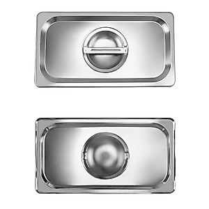 QWORK Solid Pan Lid with Handle, 4 Pack Stainless Steel Steam Table Pan Cover, for 1/3 Size Steam Pans