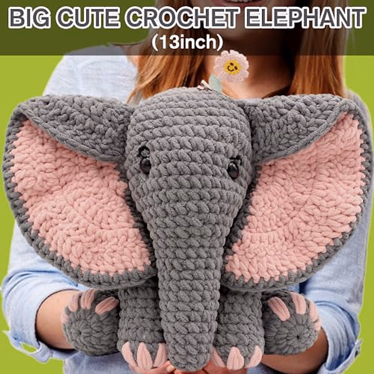 CODGP Crochet Kit for Beginners,13in Crochet Animal Kit Elephant,Crochet Starter Kit Gift for Adults Kids with Yarn Sets,Amigurumi Crochet Kits with Step-by-Step Video Tutorials