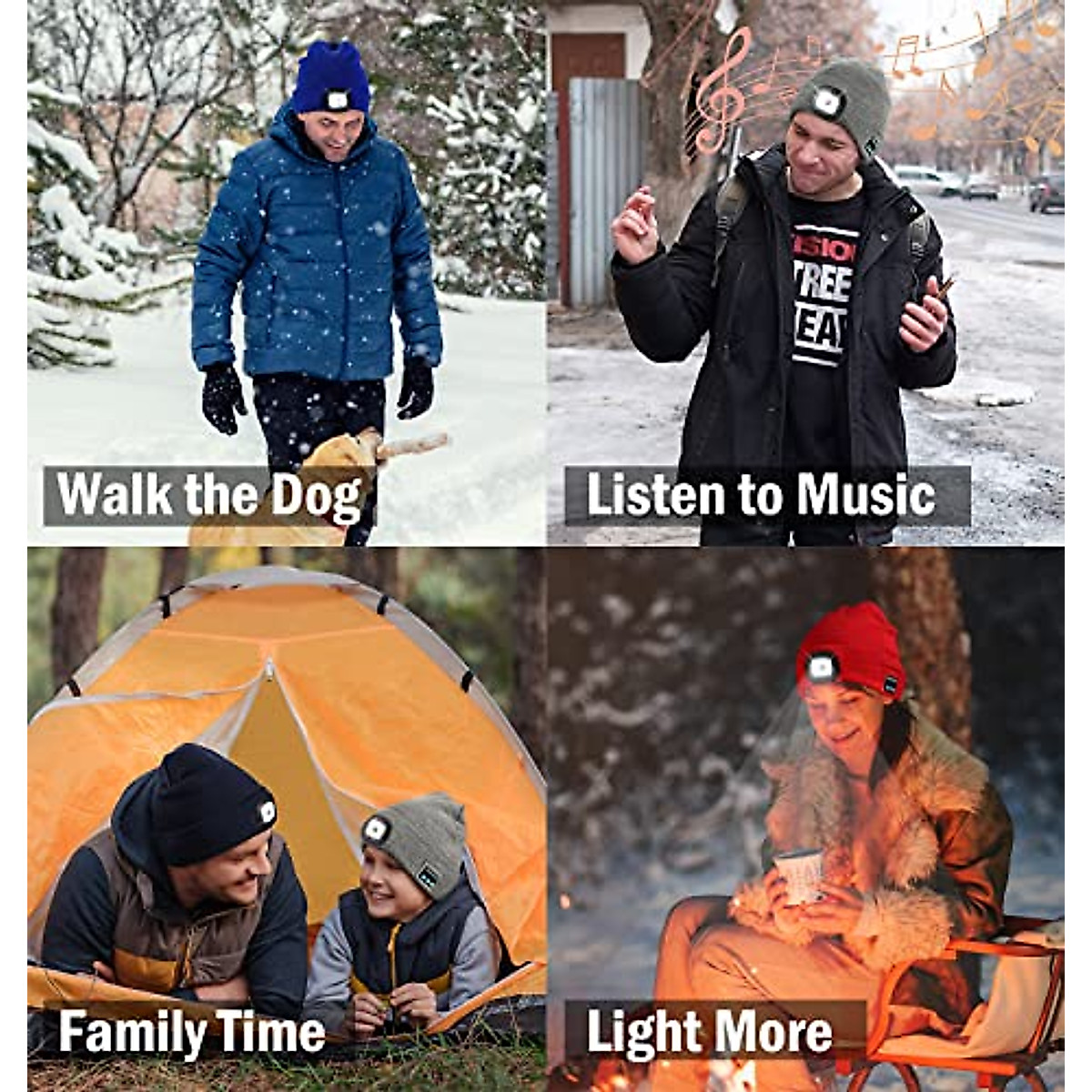 Bluetooth Beanie Hat with Light, Unique Tech Gifts for Men Husband Him Teen, Wireless Headphones for Fishing Jogging Working, Christmas Stocking Stuffers Blue