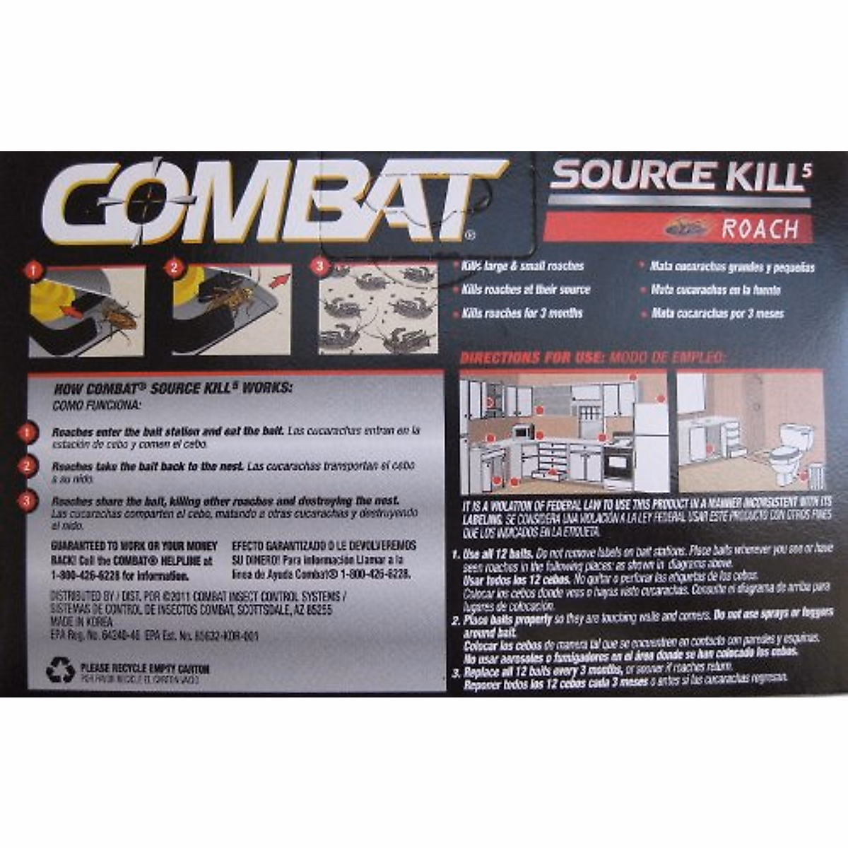 Combat Source Kill 5, Kills Small & Large Roaches at Their Source, Kills Roaches for 3 Months, 12 Bait Stations
