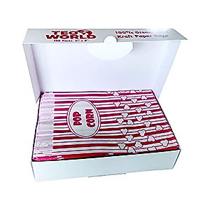 100% Greaseproof White Kraft paper Bags, 100 Popcorn Bags 1 Once - Perfect Size for Theater, Movies, Birthday Parties Celebration - Great Carnival Light Snacking Bags - Popcorn Bags for Party - Sturdy Paper Bags.