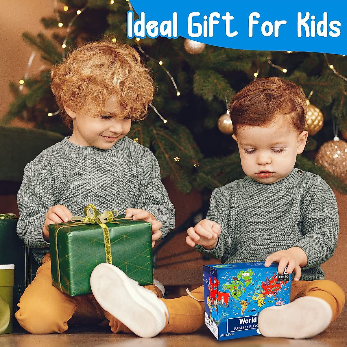 Jumbo Floor Puzzle for Kids,World Map Puzzle Jigsaw Geography Puzzles,48 Piece Globe Atlas Puzzle with Continents,United States Puzzle for Ages 3-5,Preschool Learning Toys Gift for 4-8 Years Old