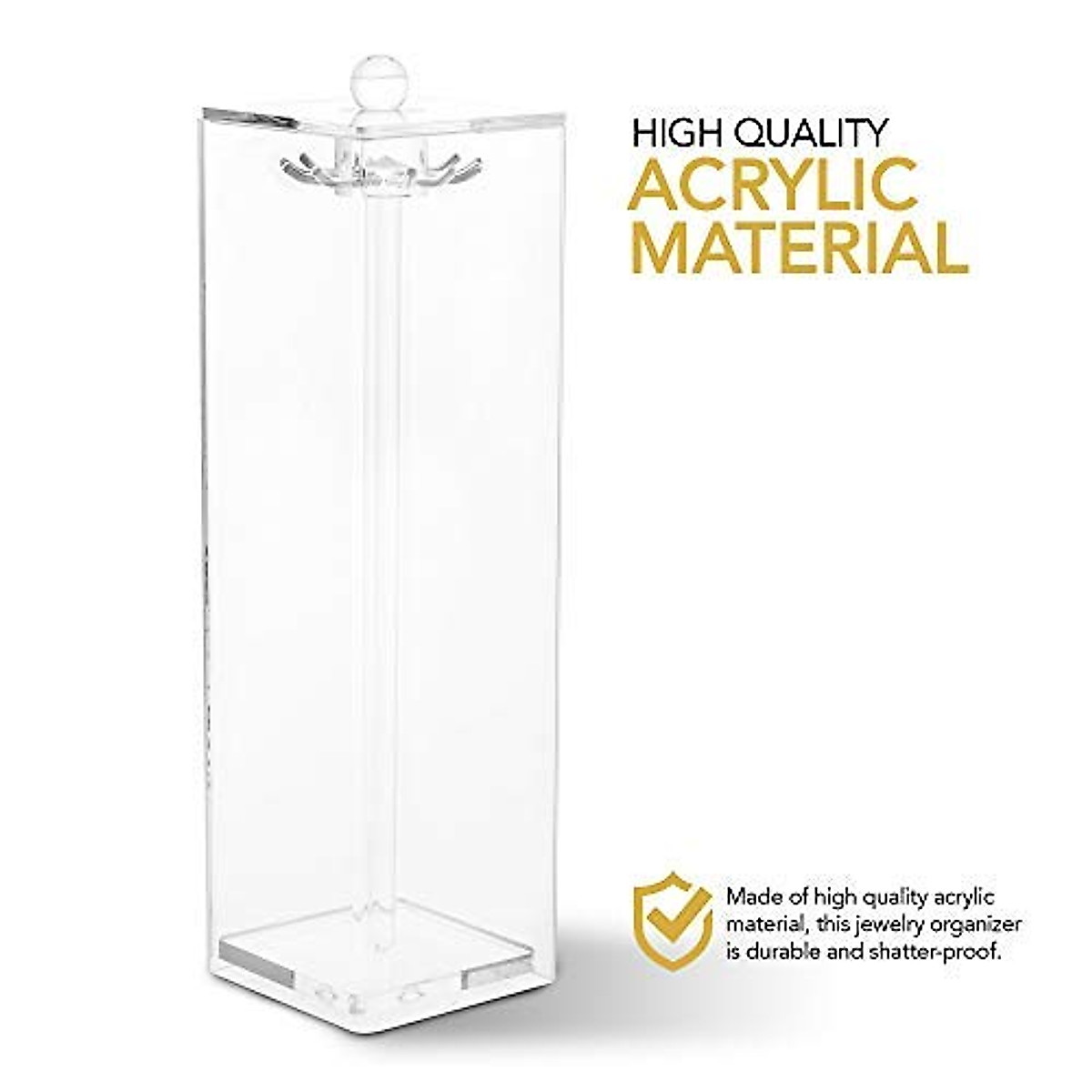 Stock Your Home Long Necklace Holder with 12 Hooks - Acrylic Jewelry Organizer Necklaces Stand and Display Case - Jewelry Box for Chains - Necklace Holder Box for Dressers & Vanity Tables, Clear