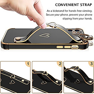 Telaso iPhone 11 Love Heart Case - Cute Wristband Kickstand & Soft TPU Bumper for Girls & Women - Black