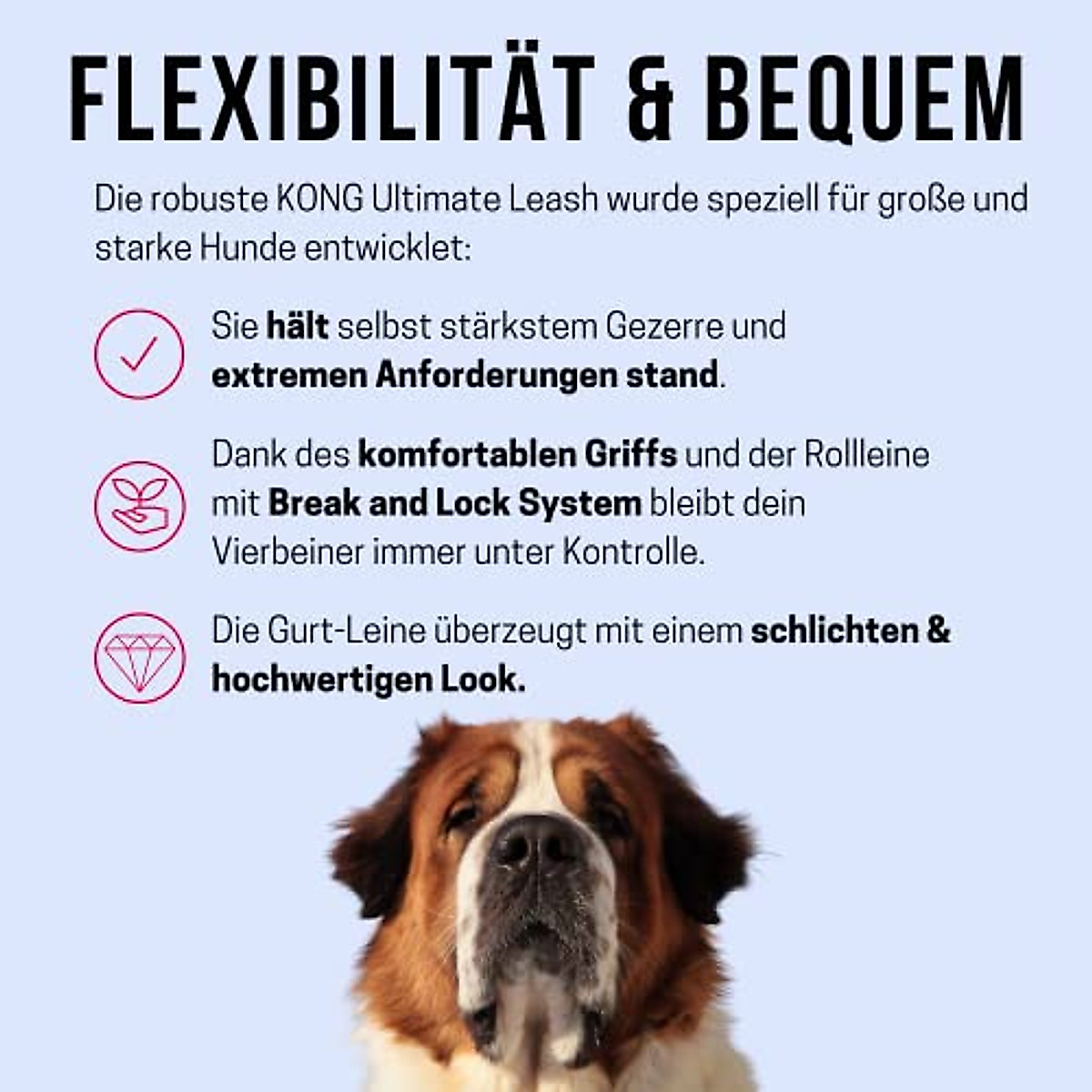 Alcott Kong Ultimate Retractable Dog Leash, Extra Large, Grey, 16' Long