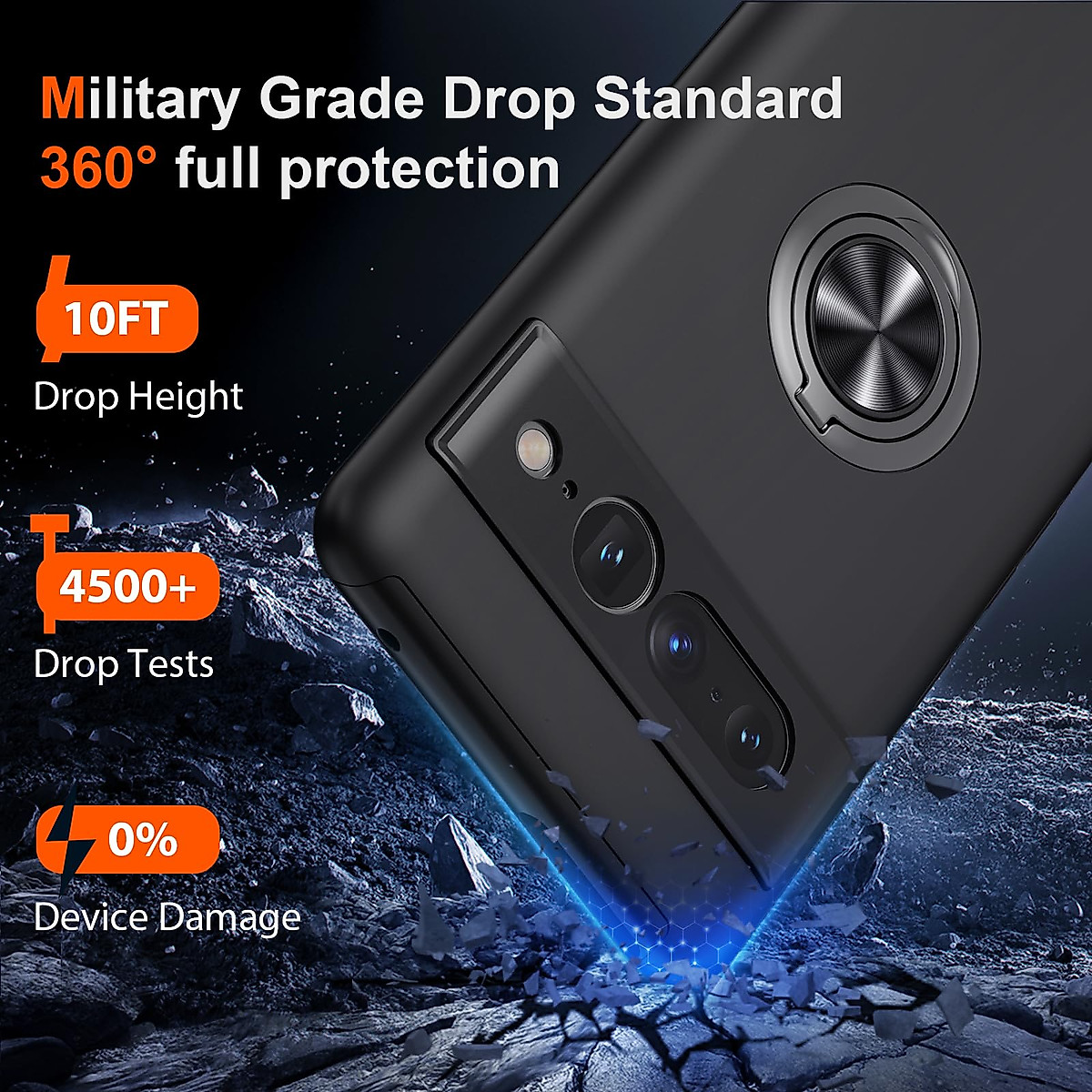 JAME for Google Pixel 7 Pro Case, Slim Fit Case for Pixel 7 Pro with Invisible Ring Kickstand, [Military Grade Drop Tested] Dual Layer Shockproof Protective Phone Case for Pixel 7 Pro 6.7", Black