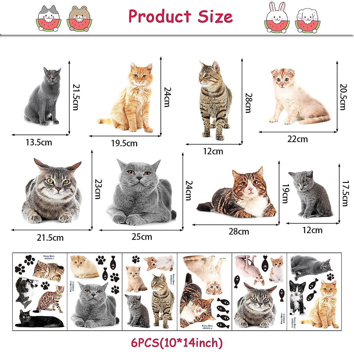 WOYINIS 3D Lovely Kitty Wall Decals Kitten Stickers DIY Removable Fish Cat Paws Wall Stickers Peel and Stick Kitten Wall Decals for Girls Bedroom Playroom Nursery Wall Decor