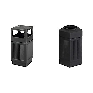 Safco Products Canmeleon Outdoor/Indoor Recessed Panel Trash Can 9476BL, Black & Canmeleon Outdoor/Indoor Open Top Pentagon Trash Can 9485BL, Black, Five Fluted Panels, 30-Gallon Capacity