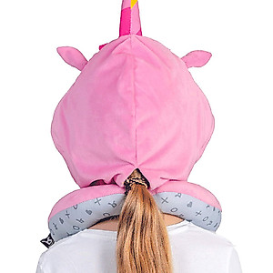BENBAT Hooded Travel Pillow Neck Support – Soft, Polyester Total Car Seat Head Support for Children 4+ with Magnetic Closure and Ponytail Hole – Machine-Washable Travel Essentials (Unicorn)