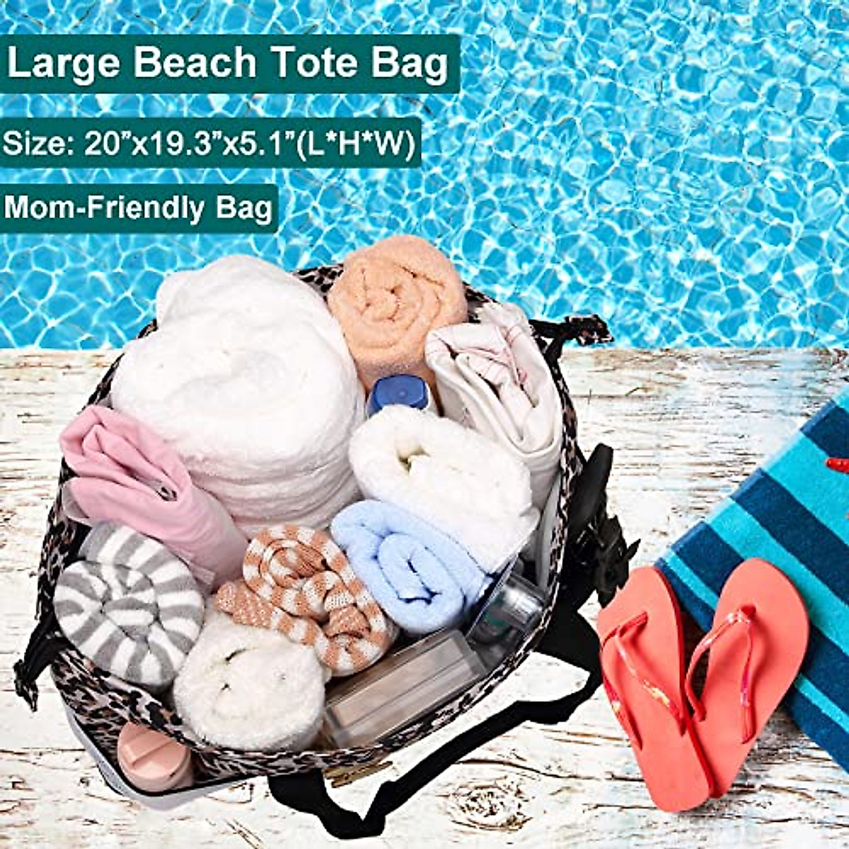 JIANYA Beach Bag Women Waterproof Sandproof Beach Tote Bags with Cooler Top Zipper Large Totes for Beach Pool Travel Daily