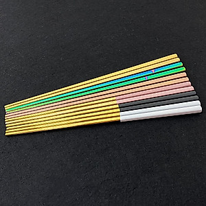 6Pair 23cm Chopsticks 304 Stainless Steel Square Chinese Silver Metal Chopstick Reusable Chop Stick Kitchen Tools (Color : Black Gold)