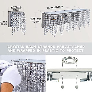 LUENFAT Crystal Bathroom-Light Fixtures Over Mirror, 24 in. Rectangular, Glam Mordern Style, Stainless Bathroom Vanity-Light Fixture with Sparking Clear Crystals
