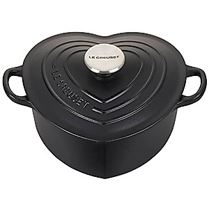Le Creuset Signature Enameled Cast Iron Figural Heart Cocotte, 2 Quart, Licorice with Stainless Steel Knob