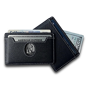2 Card Minimalist Wallet for Men & Women - Genuine Leather Ultra Thin Black Credit Card Holder - Compatible with American Express Platinum