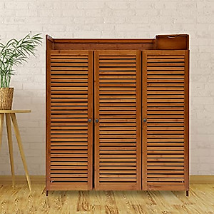 Bamboo Shoe Storage Cabinet 7 Tier Shoes Rack with Door Free Standing Shoe Racks Shoe Organizers for Entryway Hallway Living Room Bedroom