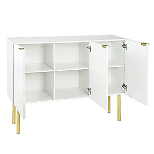 Tdewlye Luxury Style Sideboard Cabinet with Gold Metal Legs & Handles,Adjustable Shelves,for Dining Room Living Room Entryway (White@s)